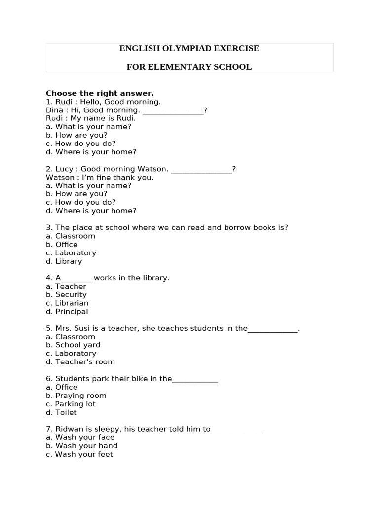 English Olympiad Exercise 4 | PDF