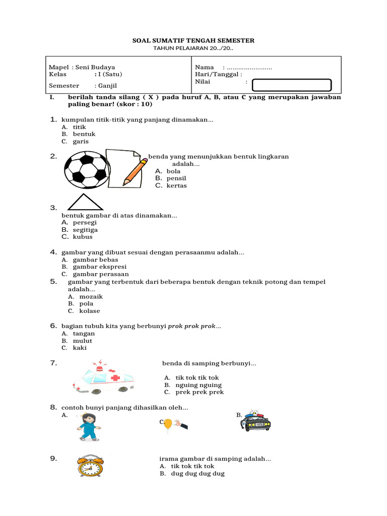 Soal STS SBDP Kelas 1 | PDF