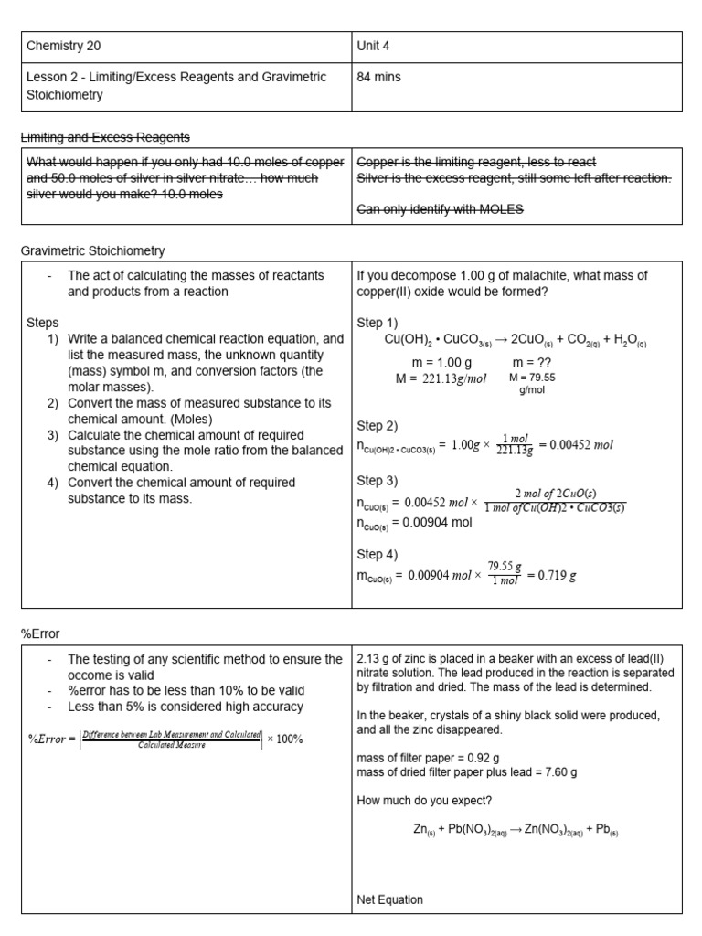 Chemistry 20 - Unit 4 - Lesson 2 - Limiting Excess Reagents and ...