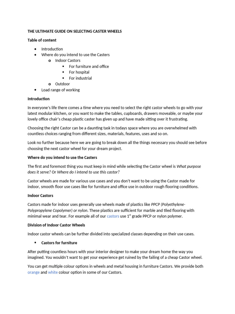 The Ultimate Guide On Selecting Caster Wheels | PDF