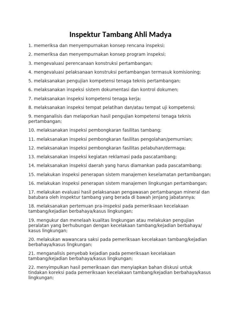 Inspektur Tambang Ahli Madya | PDF