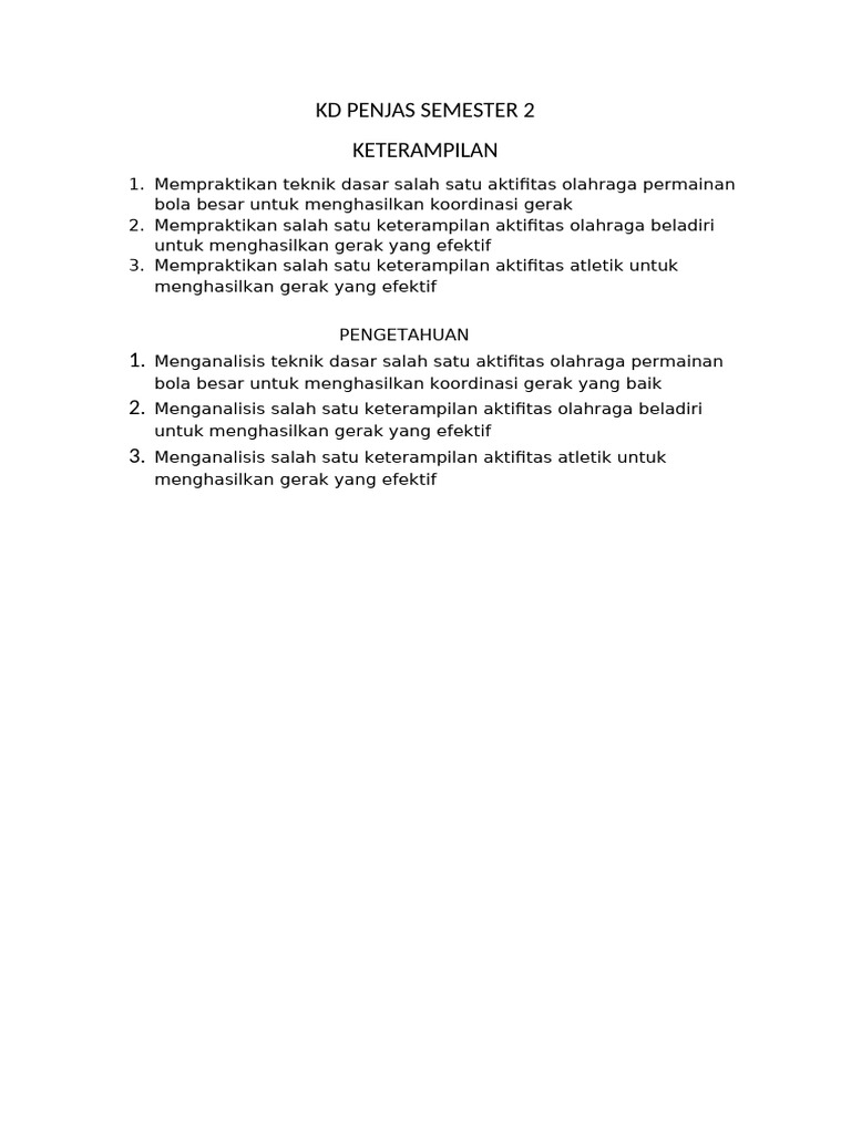 KD Penjas Semester 2 | PDF