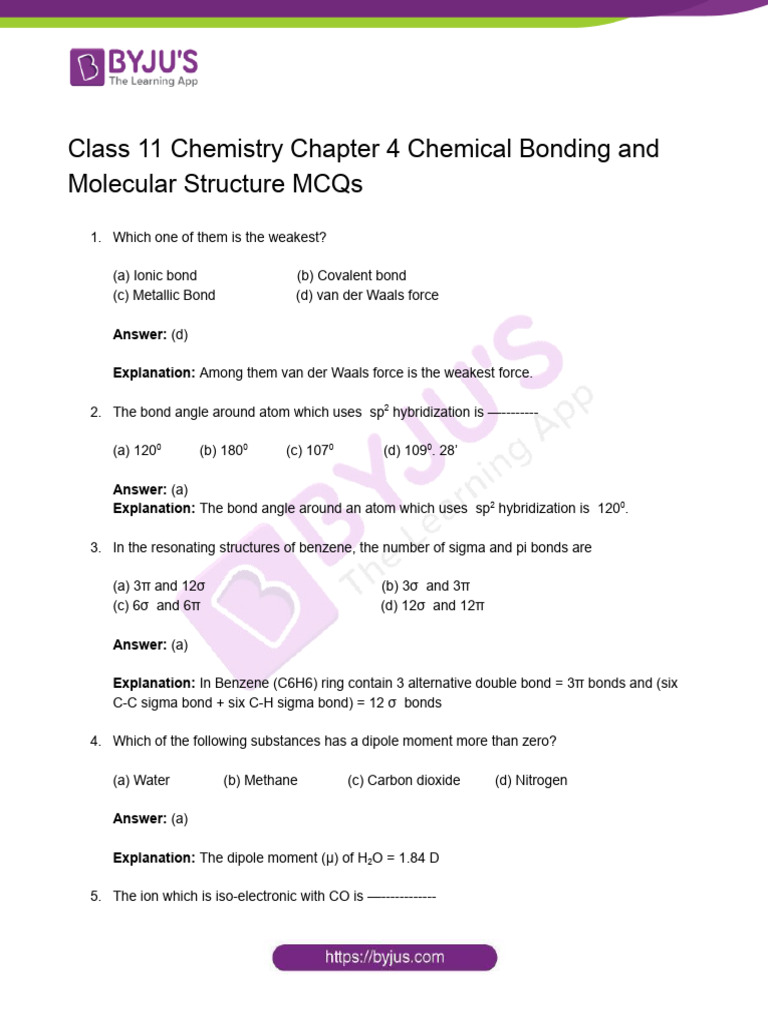 Chapter 4 Chemical Bonding and Molecular Structure | PDF