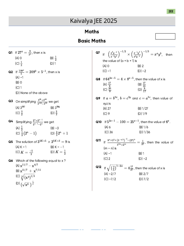 Basis Maths Unit Test | PDF