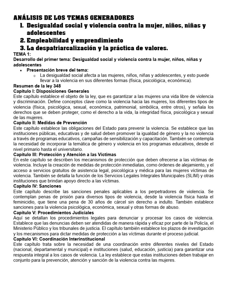 Análisis de Los Temas Generadores | PDF | La violencia contra las ...