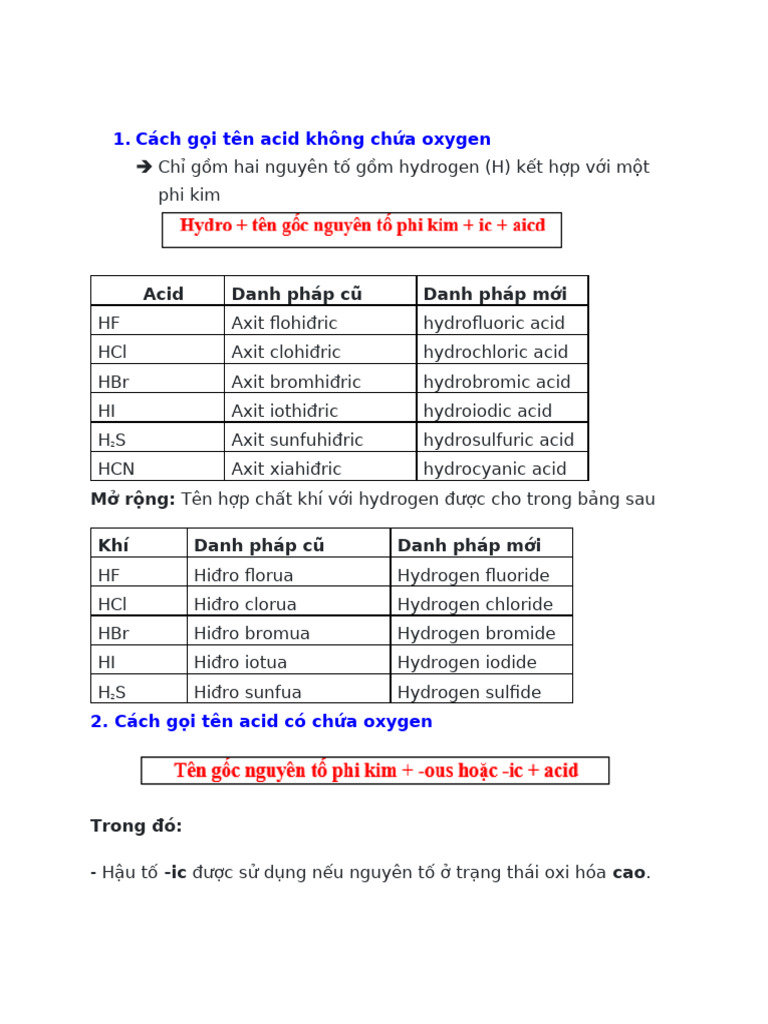 Cách gọi tên acid | PDF
