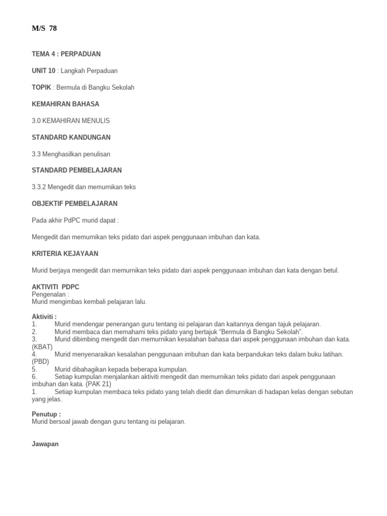 CTH Akt Dan Jawapan Buku Teks BM THN 6 | PDF