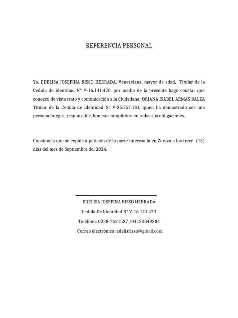 Referencia Personal Oriana 1 | PDF