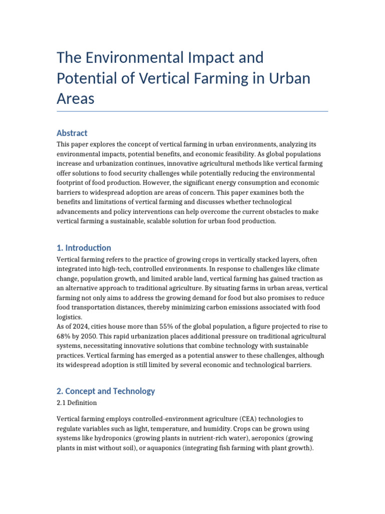 Urban Vertical Farming: Impact & Potential | PDF | Agriculture ...
