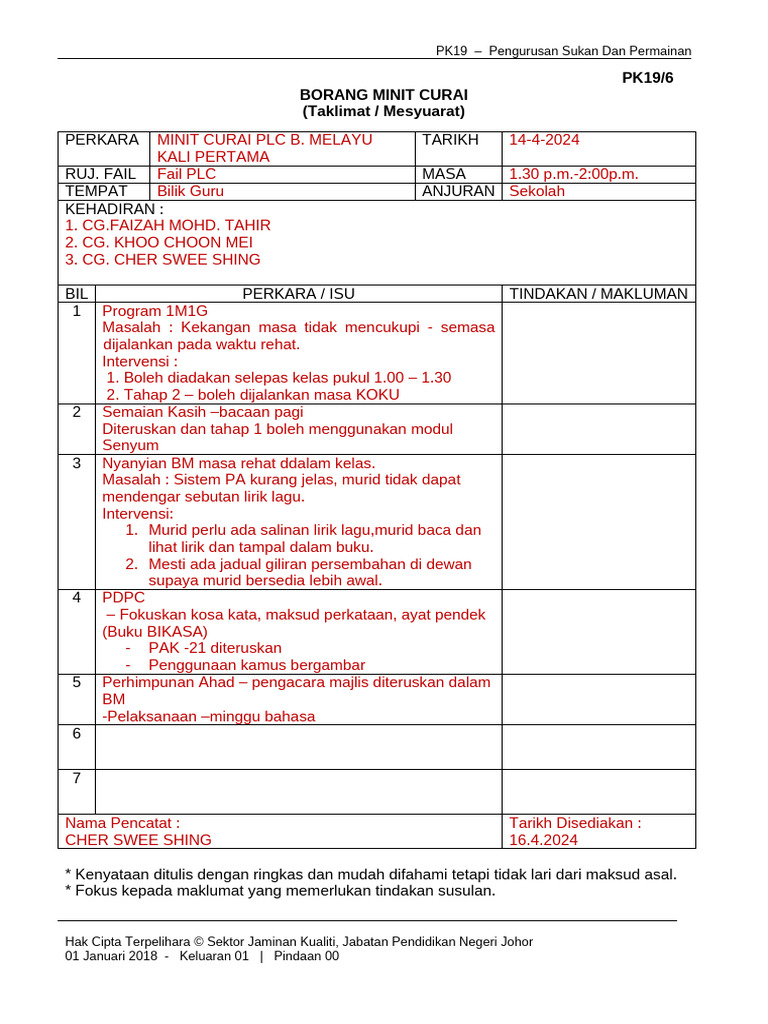 Contoh Minit Curai | PDF