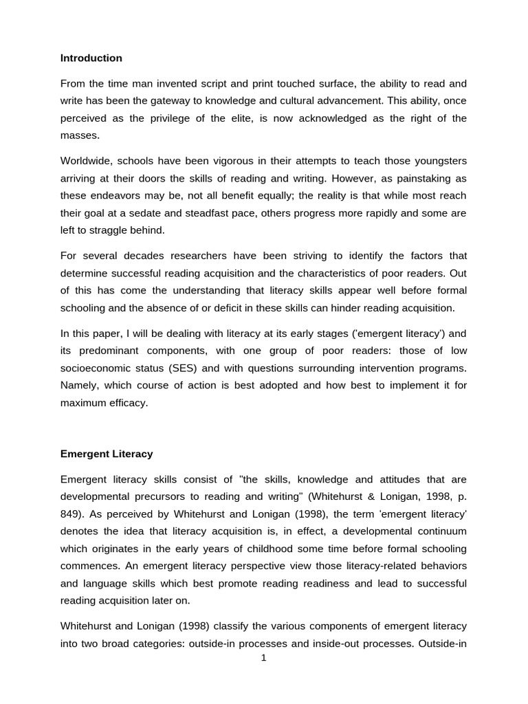 Low SES and Literacy Paper | PDF | Socioeconomic Status | Science & Mathematics