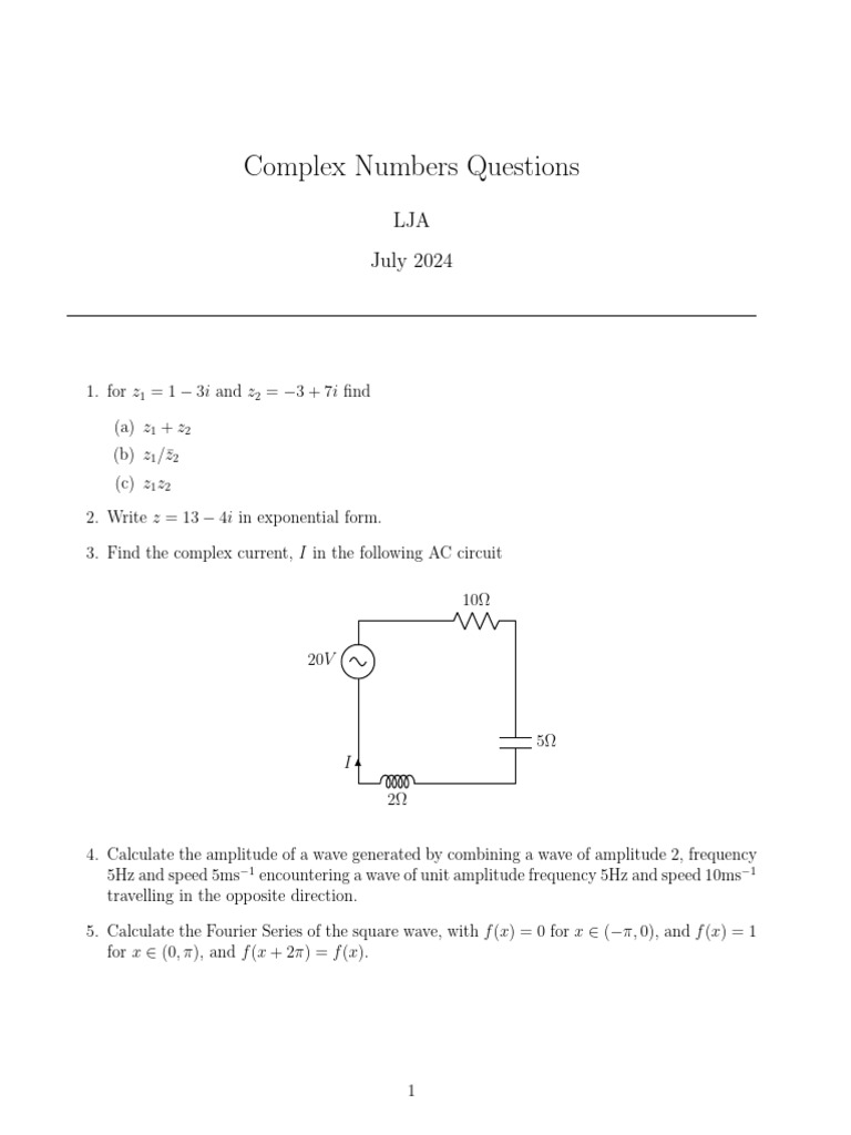 Complex Homework | PDF