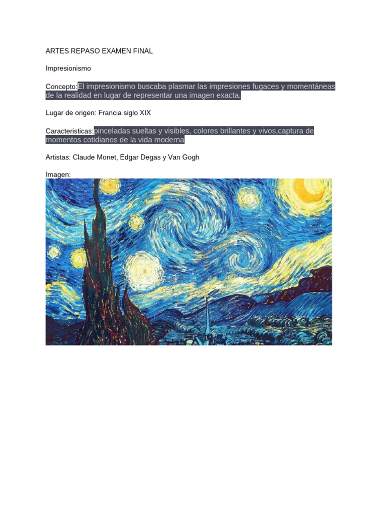 Artes Repaso Examen Final Xdlol | PDF