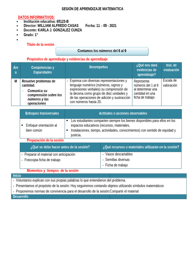 Sesión de Aprendizaje Matematica 11-05 | PDF