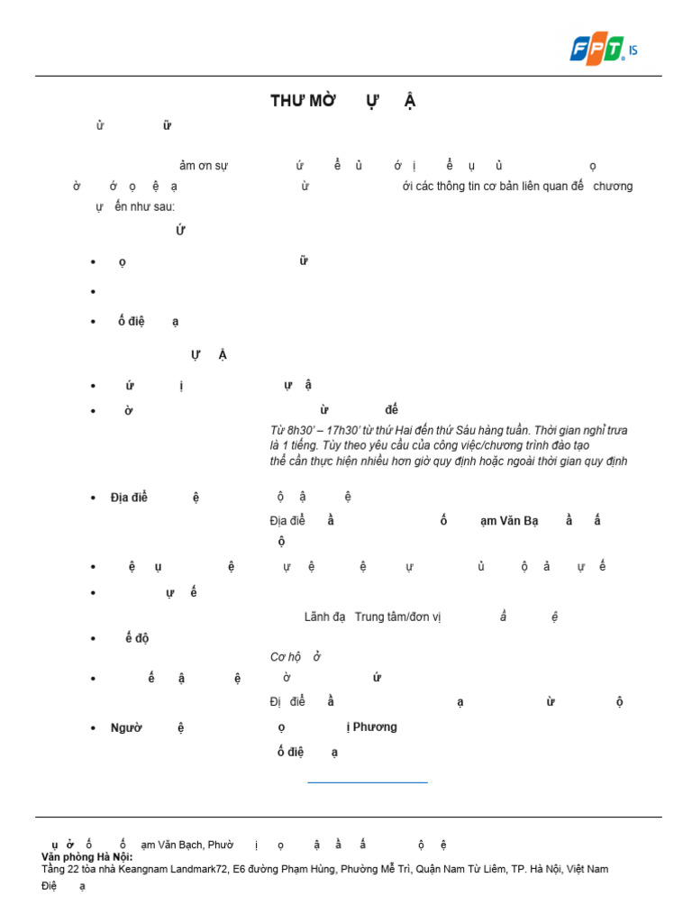FPT IS (NS HN) - THƯ MỜI THỰC TẬP - BÙI HỮU LINH | PDF