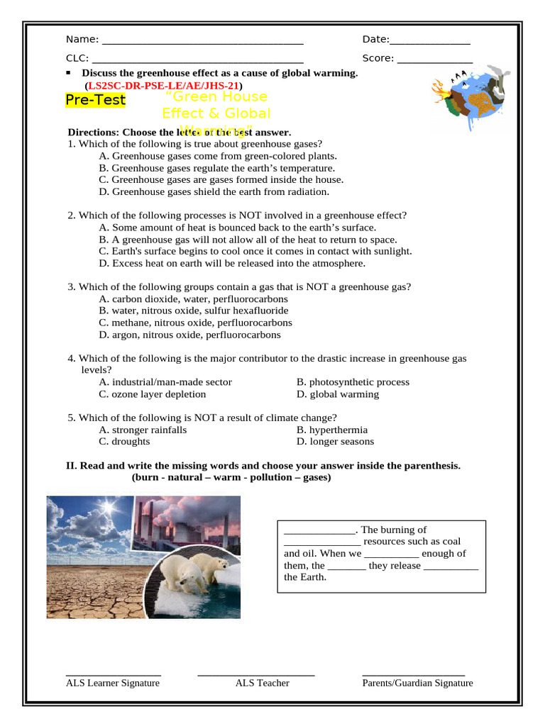 LS2 Science Worksheets-AE-JHS (Global Warming and Climate Change) | PDF