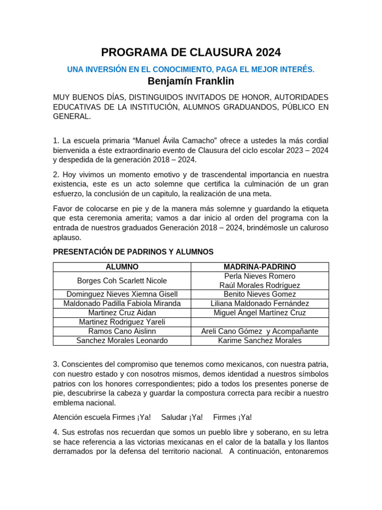 Programa de Clausura 2024 | PDF