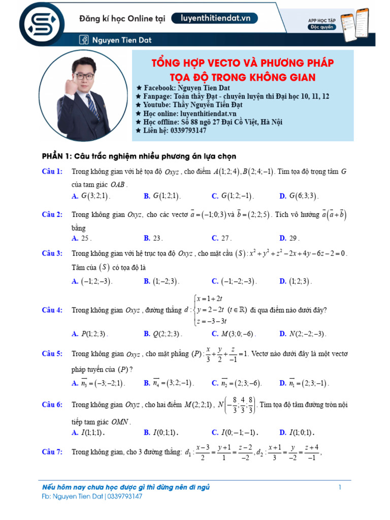 Tổng Hợp Vecto & Phương Pháp Tọa Độ Trong Không Gian | PDF