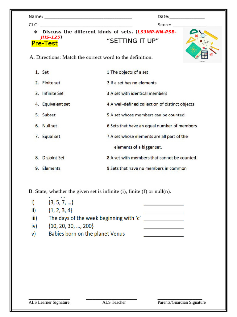 LS3 Math-Worksheets-JHS (Different Kind of Sets) | PDF