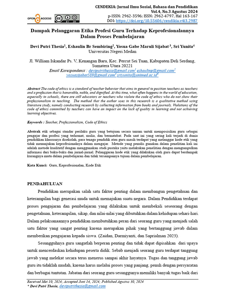 Dampak Pelanggaran Etika Profesi Guru | PDF