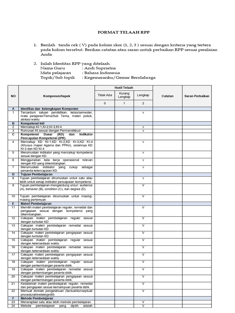 Instrumen - Telaah - RPP - 205060100 - Hari Gunardi | PDF