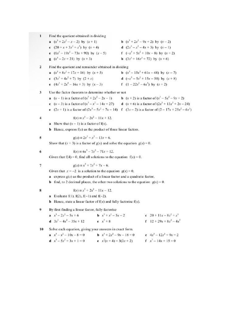 Algebra-Factor Theorem and Remainder Theorem | PDF