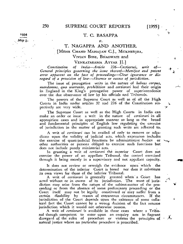 T.C. Basappa v. T. Nagappa, (1955) 1 S.C.R. 250 | PDF