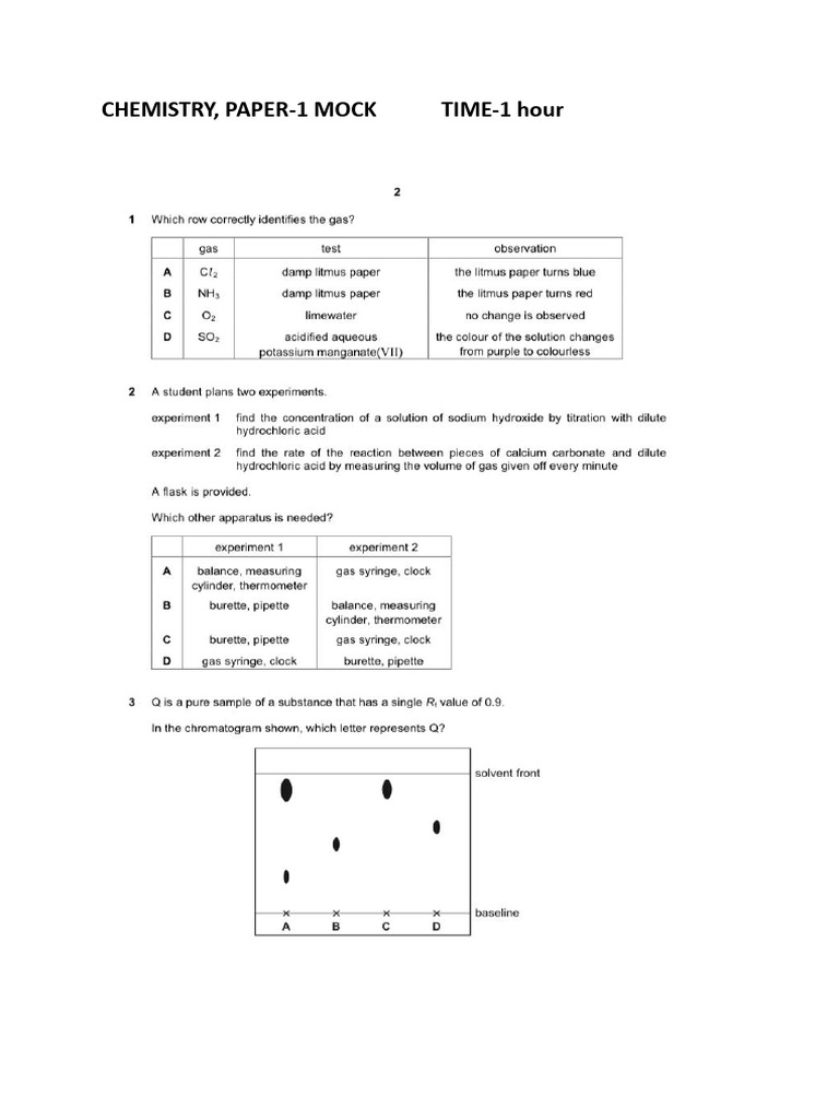 Chemistry paper-1 mock | PDF
