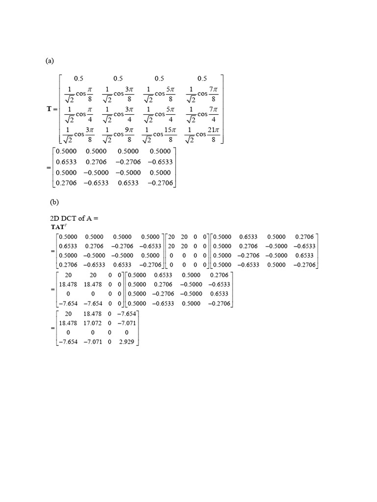Part 2 Solution To Exercise On 2DDCT Using Matrix Implementation | PDF | Home & Garden | Computers