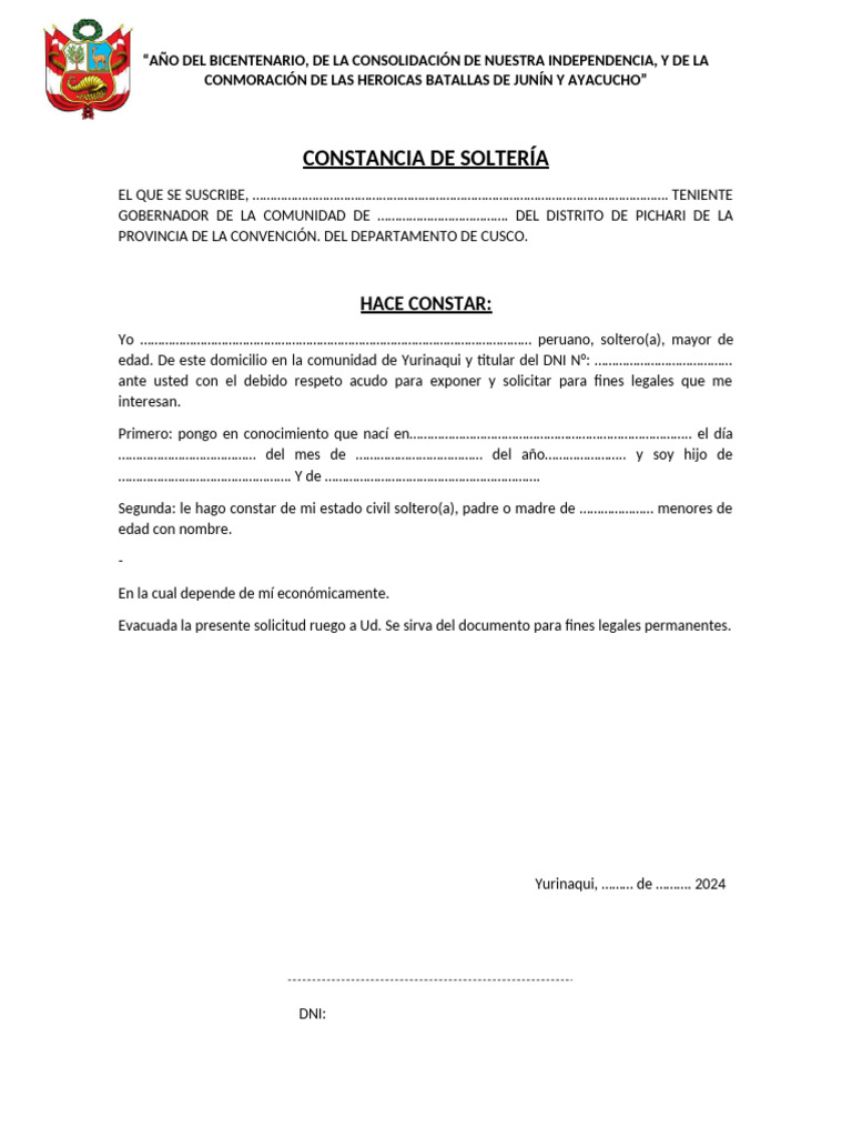 Constancia de Soltería | PDF | Derecho