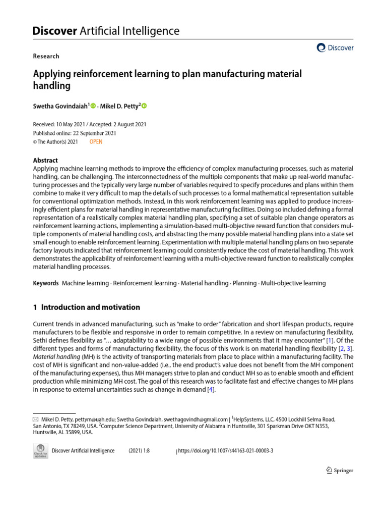 Applying Reinforcement Learning To Plan Manufacturing Material | PDF