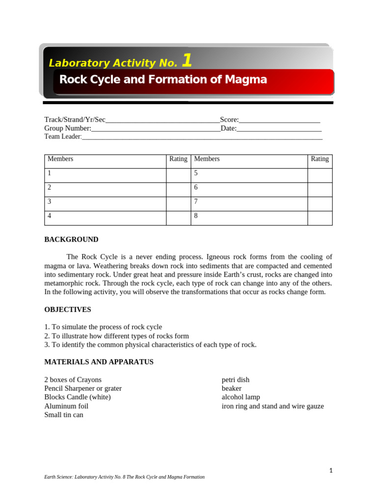 Rock Cycle Laboratory Activity Guide | PDF | Rock (Geology ...