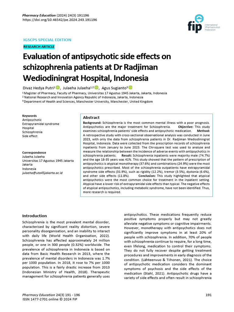 Antipsychotic Side Effects in Schizophrenia | PDF | Antipsychotic ...
