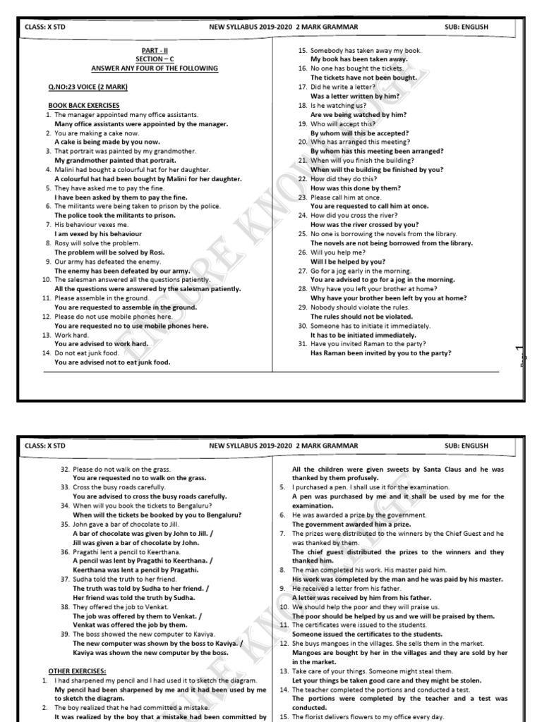 10th English Grammar: 2 Mark Questions | PDF | Adverb | Adjective