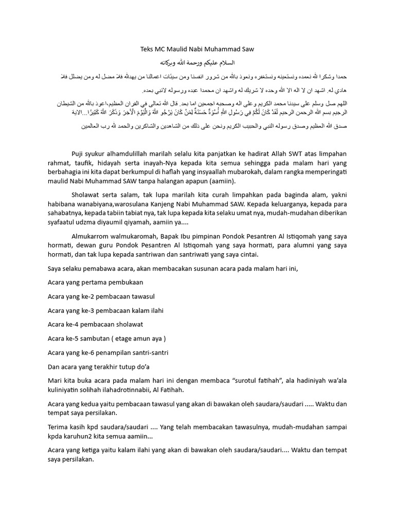 Teks MC Maulid Nabi Muhammad | PDF