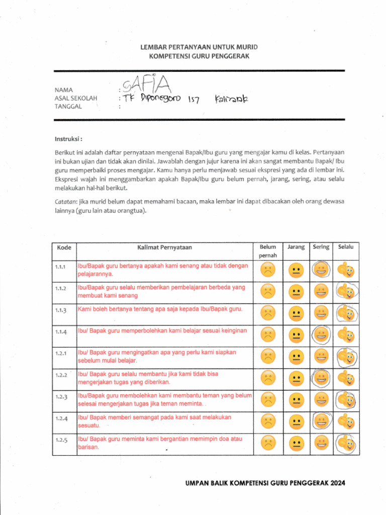Umpan Balik Siswa (Safia) | PDF