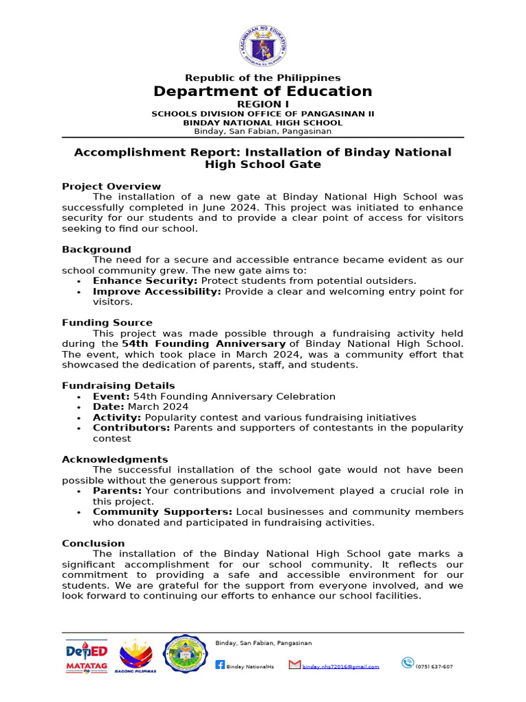 Accomplishment Report | PDF | Literacy