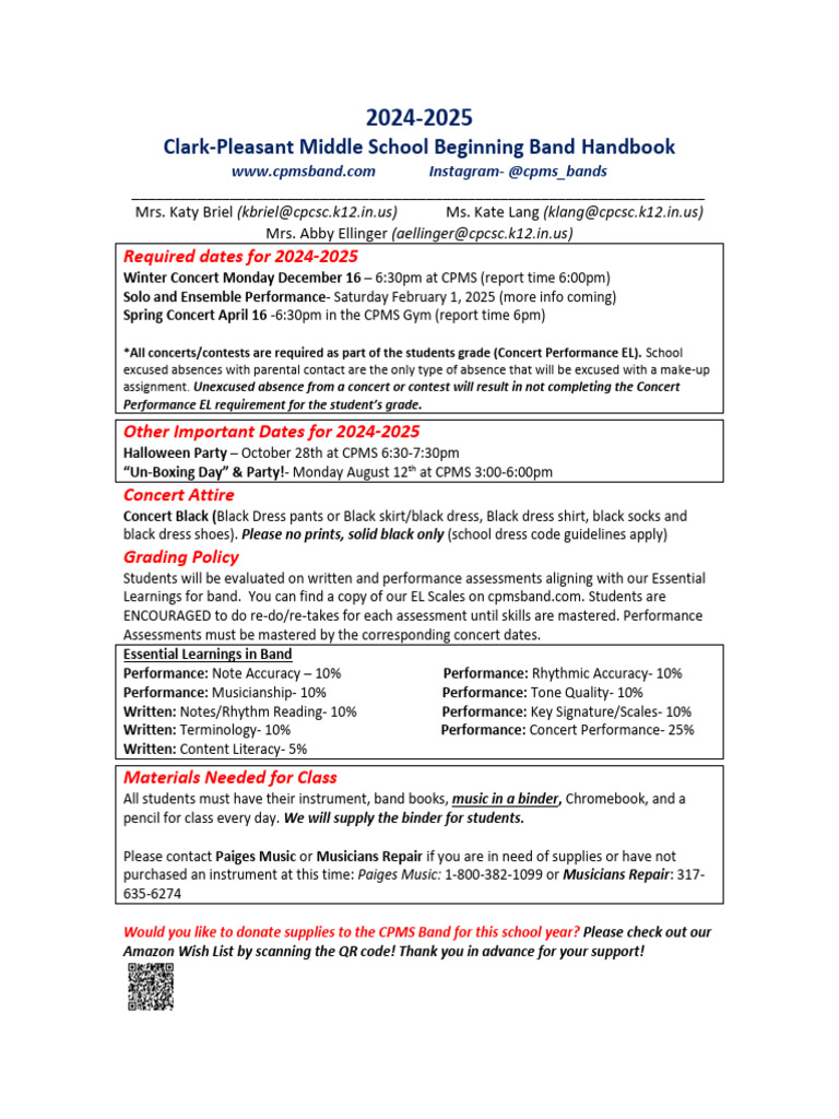2024-2025 Beginning Band Handbook | PDF