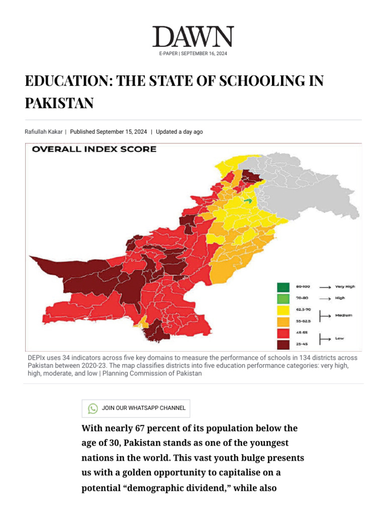 Education: The State of Schooling in Pakistan: Published September 15 ...