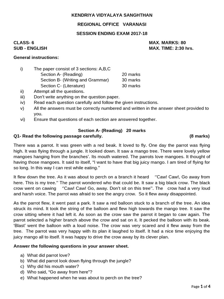 Class 6 English Exam Paper 2025 | PDF | Camel