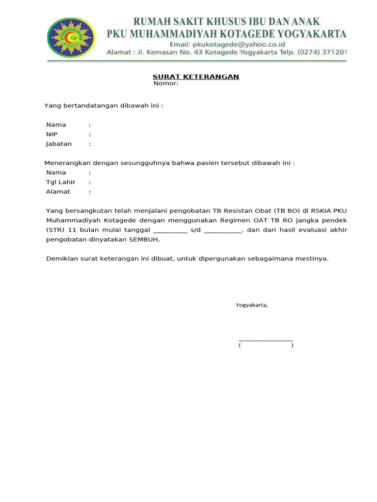 Surat Keterangan Sembuh TB Paru | PDF