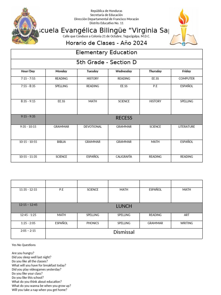 5th D Schedule 2024 (Ms. Padilla) | PDF