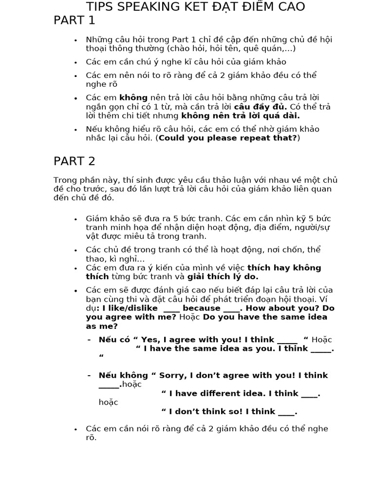 TIPS SPEAKING KET | PDF
