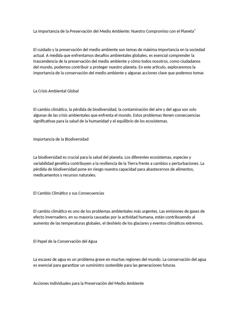 Preservación del Medio Ambiente: Claves y Compromisos | PDF | Entorno ...