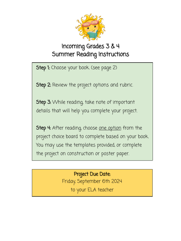Summer Reading Project for Grades 3-4 | PDF | Books