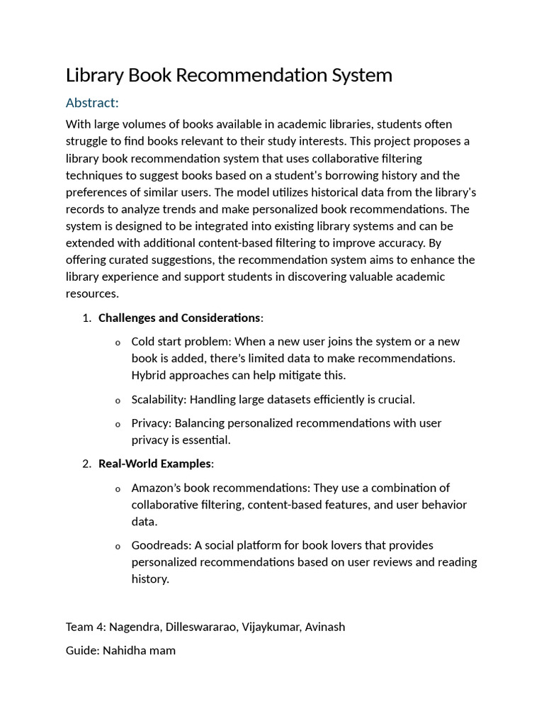 Library Book Recommendation System | PDF