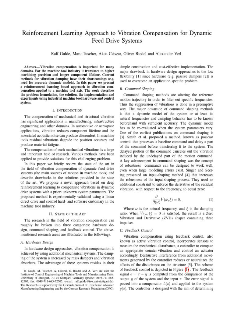 Reinforcement Learning Approach To Vibration Compensation For Dynamic | PDF