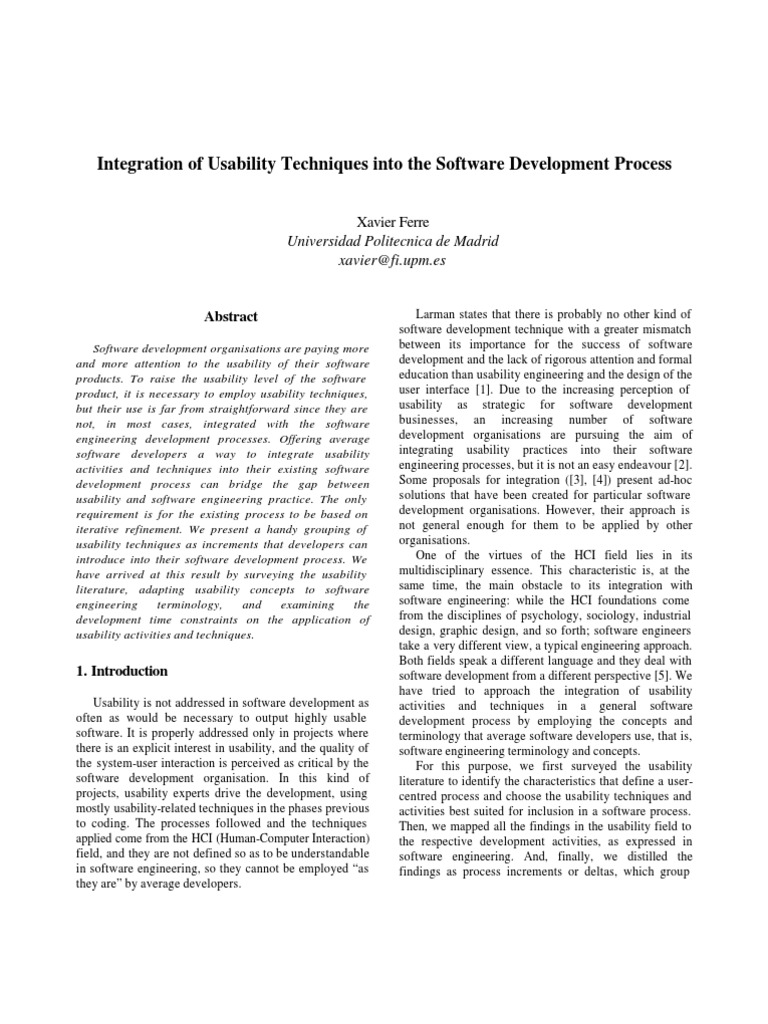Integration of Usability Techniques Into The Software Development Process | PDF | Usability ...