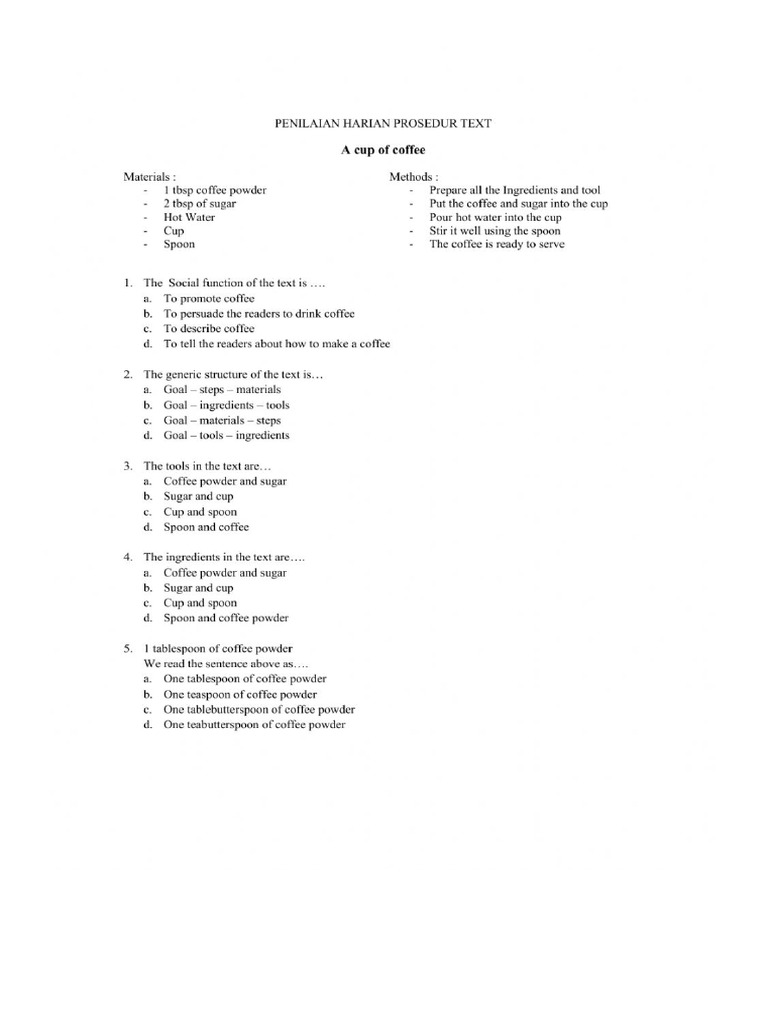 SOAL PROCEDURE TEXT (PH) | PDF
