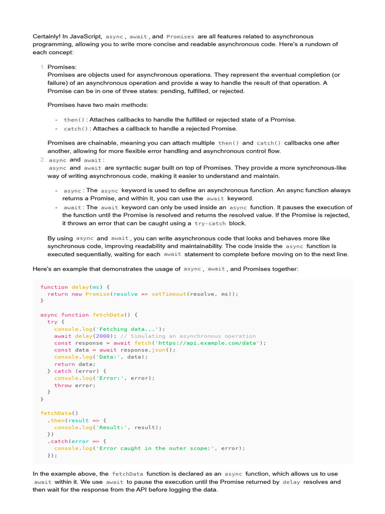 Can I Have A Run Down On Async, Await and Promises in Javascript | PDF